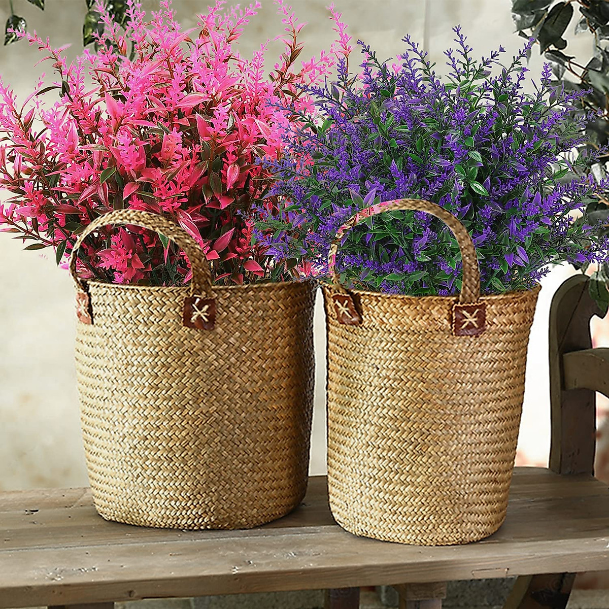 Outdoor Artificial Flower 24 Bundles Fake Flowers Lavender Plants Faux UV Resistant Plastic Greenery Shrubs for Outside Indoor Hanging Plant Garden Porch Window Box Home Farmhouse Decor (Purple 24P)