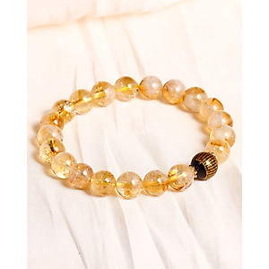 Jewever Geniune Natural Quartz Beaded Bracelet for Women Agate Sutra Beads Amulet Bracelet Stretch Healing Crystals and Gemstones Gifts for Jewelry (Citrine)