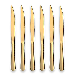 Berglander Titanium Colorful Plated, Multicolor Stainless Steel Steak Knives Steak Knife Heavy Duty Steak Knife for Chefs Great for BBQ Weddings Dinners Parties Homes Kitchens Pack of 6