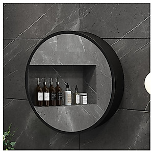 Round Wall Mounted Bathroom Storage Cabinet, Bathroom Medicine Cabinet with Mirror, with Mirror Door and Hide Shelves (Color : Black, Size : 70cm)