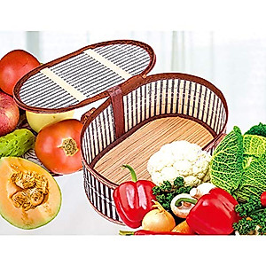 UPKOCH Wicker Picnic Basket for 2 Woven Basket with Double Swing Handles Wicker Basket for Fruit and Food for Outdoor Picnic