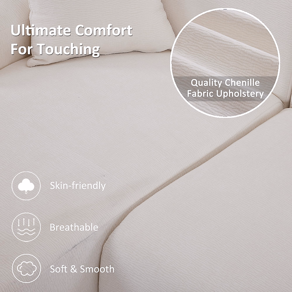 Tmsan L Shaped Sectional Sofa Couch, 109" Modern Chenille Cloud Couch Comfy Floor Corner Sofa with Chaise & 2 Pillows for Living Room Apartment Office (Beige)