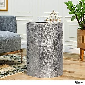 Christopher Knight Home Rache Modern Round Accent Table with Hammered Iron, Silver, 16 in x 16 in x 22.25 in
