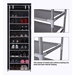 Homebi 10-Tier Shoe Rack 30 Pairs Shoe Tower Closet Shoes Storage Cabinet Portable Boot Organizer with Dustproof Non-Woven Fabric Cover and 10 Durable Shelves (Black) (Black)