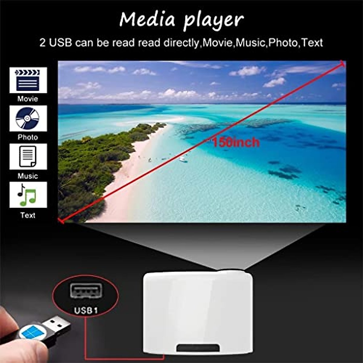Feilx Mini Projector 2022 Upgraded Portable Video-Projector, HD LED Projector with 4D Digital Keystone 6800 Lumens Home Theater Portable Projector LED Projector