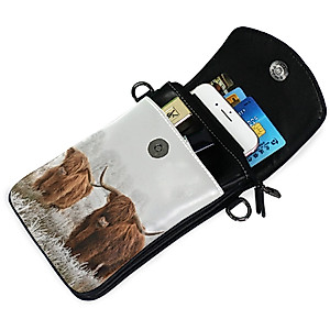 Hairy Scottish Highlanders Cows Small Crossbody Cell Phone Bag for Women, Mini Shoulder Handbag Wallet Card Hold Purse