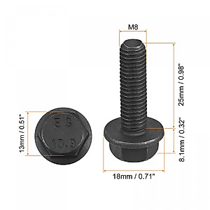 uxcell Metric M8x25mm Hex Flange Bolts, 10pcs 10.9 Grade Carbon Steel Hexagon Head Screws
