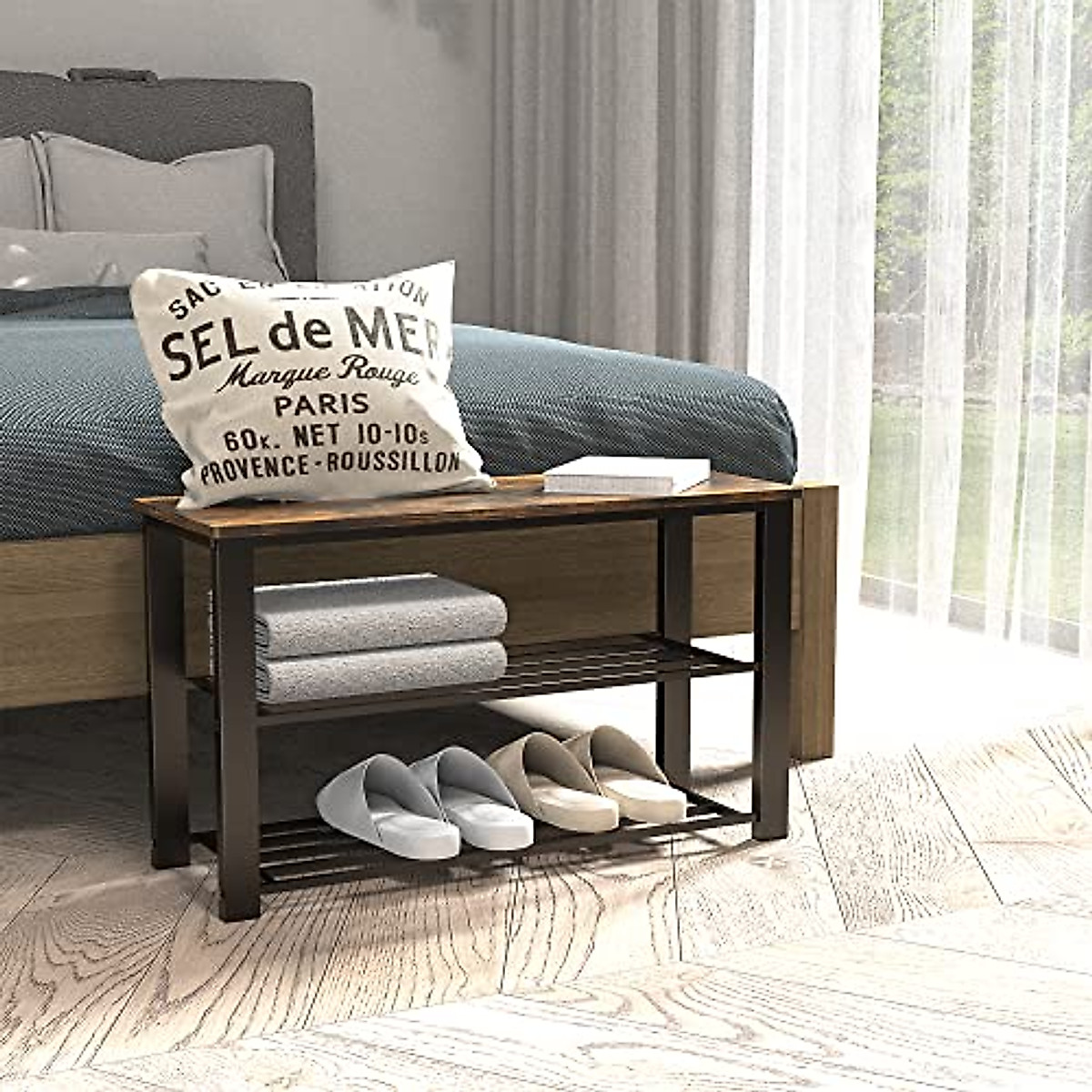 Simple Houseware Shoe Storage Bench for Entryway, Rustic Brown