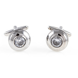 MRCUFF Round Crystal Elegant Tuxedo Cufflinks & Studs Set in a Presentation Gift Box & Polishing Cloth