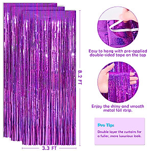 OHOME Hot Pink Tinsel Curtain Party Backdrop Foil Fringe Metallic Laser Party Streamers Birthday Disco Bachelorette Bridal Wedding Graduation Baby Shower Decor Party Decorations,2 Pack,3.3ftx8.2ft