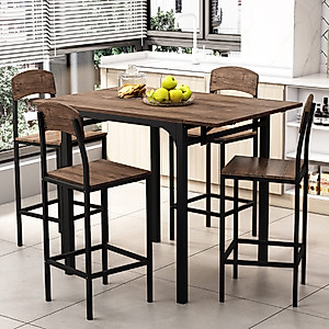 VilroCaz 5-Piece Counter Height Dining Table Set Bar Table Set, Farmhouse Drop Leaf Dining Table, 4 Counter Height Comfort Dining Chairs with Footrest, Space Saving Design (Black Frame)