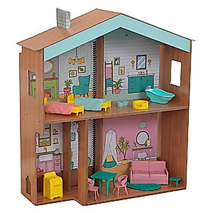 KidKraft Designed by Me™: Color Decor Wooden Dollhouse with Removable Coloring Book, 5 Markers and 15 Accessories, Gift for Ages 3+