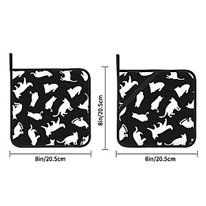 Funny Cat Pot Holders with Pocket for Kitchen Heat Resistant Black Oven Hot Pads Potholders for Cooking Baking Grilling Microwave