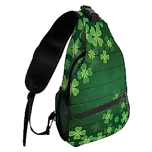 Sling Backpack, Saint Patrick'S Day Clover Green Leaf Waterproof Lightweight Small Sling Bag, Travel Chest Bag Crossbody Shoulder Bag Hiking Daypack for Women Men