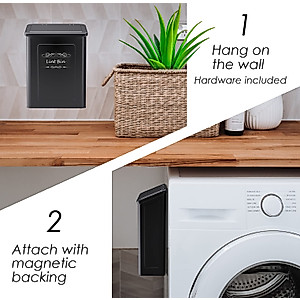 ELITAPRO Lint Holder Bin for Laundry Room - Farmhouse Magnetic Lint Bin with Lid - Wall Mounted Laundry Trash Can for Dryer, Washer - Laundry Room Organization and Storage - Hanging Lint Box (Black)