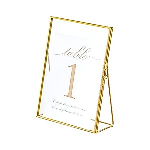 NCYP Glass Table Signs for Wedding - Small 5x7 Inches Place Card Holder - Gold Glass Photo Frame - Rectangle Display Brass Frame for Pressed Dried Flowers, Centerpiece (Glass Frame Only)
