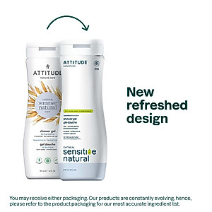 ATTITUDE Body Wash for Sensitive Skin with Oat, EWG Verified, Dermatologically Tested, Vegan, Extra Gentle, Unscented, 16 Fl Oz