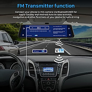 SENSEGO 12" 2K Mirror Dash Cam Carplay Android Auto Wireless 1440P Smart Rearview Backup Camera for Cars, Front and Rear View Dual Cameras, Voice Control, Night Vision, Parking Assistant, 32GB TF Card