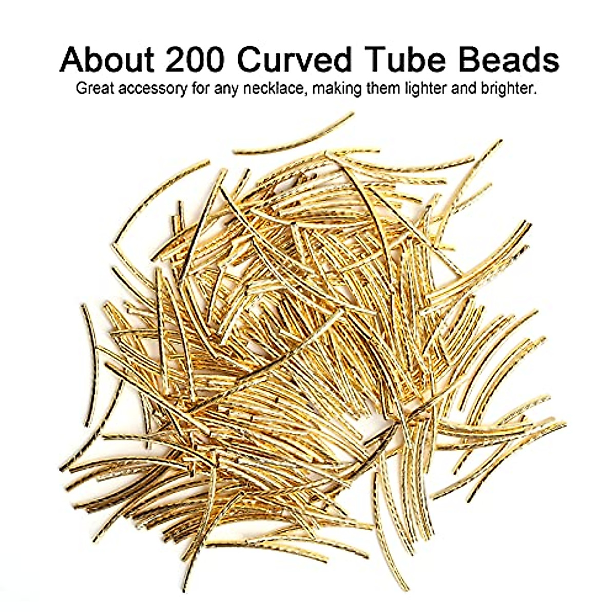 Curved Noodle Tube Spacer Beads, DIY Materials 200Pcs Jewelry Making Accessories Curved Long Tube Beads for Jewelry Making for DIY Crafts(Golden)