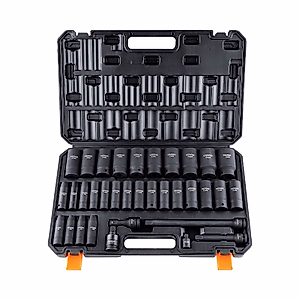 VEVOR 1/2" Drive Impact Socket Set, 34 Piece Socket Set Metric 8-36mm, 6 Point Cr-MO Alloy Steel for Auto Repair, Easy-to-Read Size Markings, Rugged Construction, Includes Storage Case