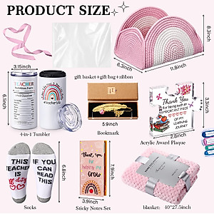 Zopeal Teacher Appreciation Gift Set 9 in 1 Teacher Birthday Favor Thank You Woven Basket Tumbler Thank You Gifts for Man Woman Valentines Mothers Day(Pink)