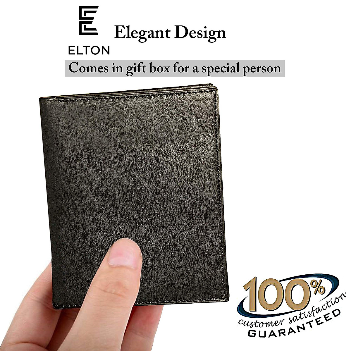 E Elton Genuine Lambskin Leather Hipster Bifold Wallets for Men Black Extra Large Bifold Wallet- RFID Protection