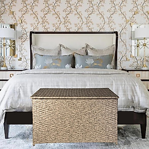 MOORLITER Wicker Storage Trunk, 42.3 Gallon (160L) Handwoven Wicker Chest, Large Wicker Basket with Lid, Wicker Trunk with Safety Hinge, Support 200 lbs, Rustic Brown