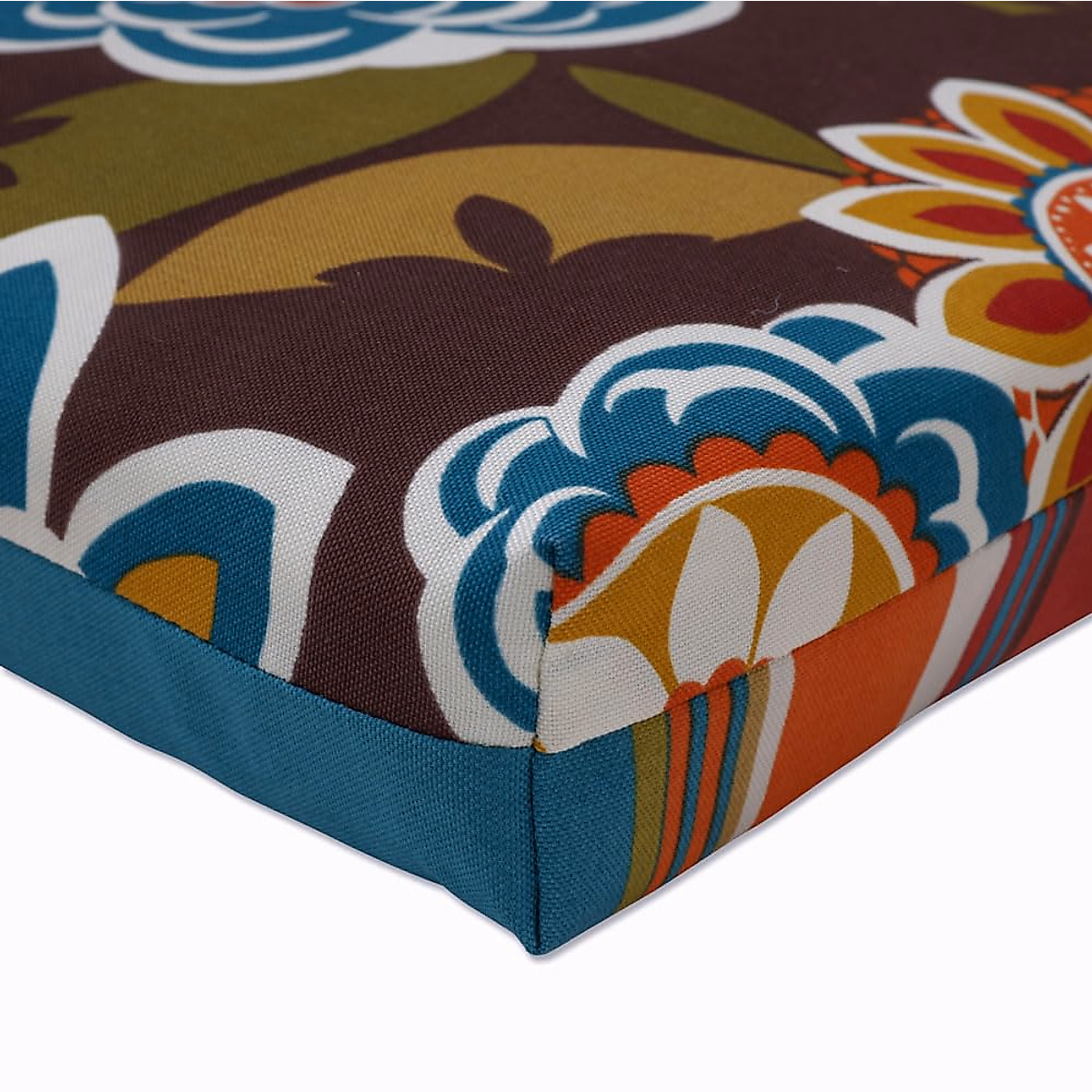 Pillow Perfect Reversible Floral Stripe Indoor/Outdoor Solid Back 1 Piece Square Corner Chair Cushion with Ties, Deep Seat, Weather, and Fade Resistant, 36.5" x 18", Brown/Orange Annie, 1 Count