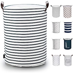 Caroeas 18.0-Inches Thicken Laundry Basket, Waterproof Large Laundry Basket Drawstring Closure, Collapsible Laundry Basket Soft Leather Handles, Laundry Hamper Easy Storage, Clothes Hamper