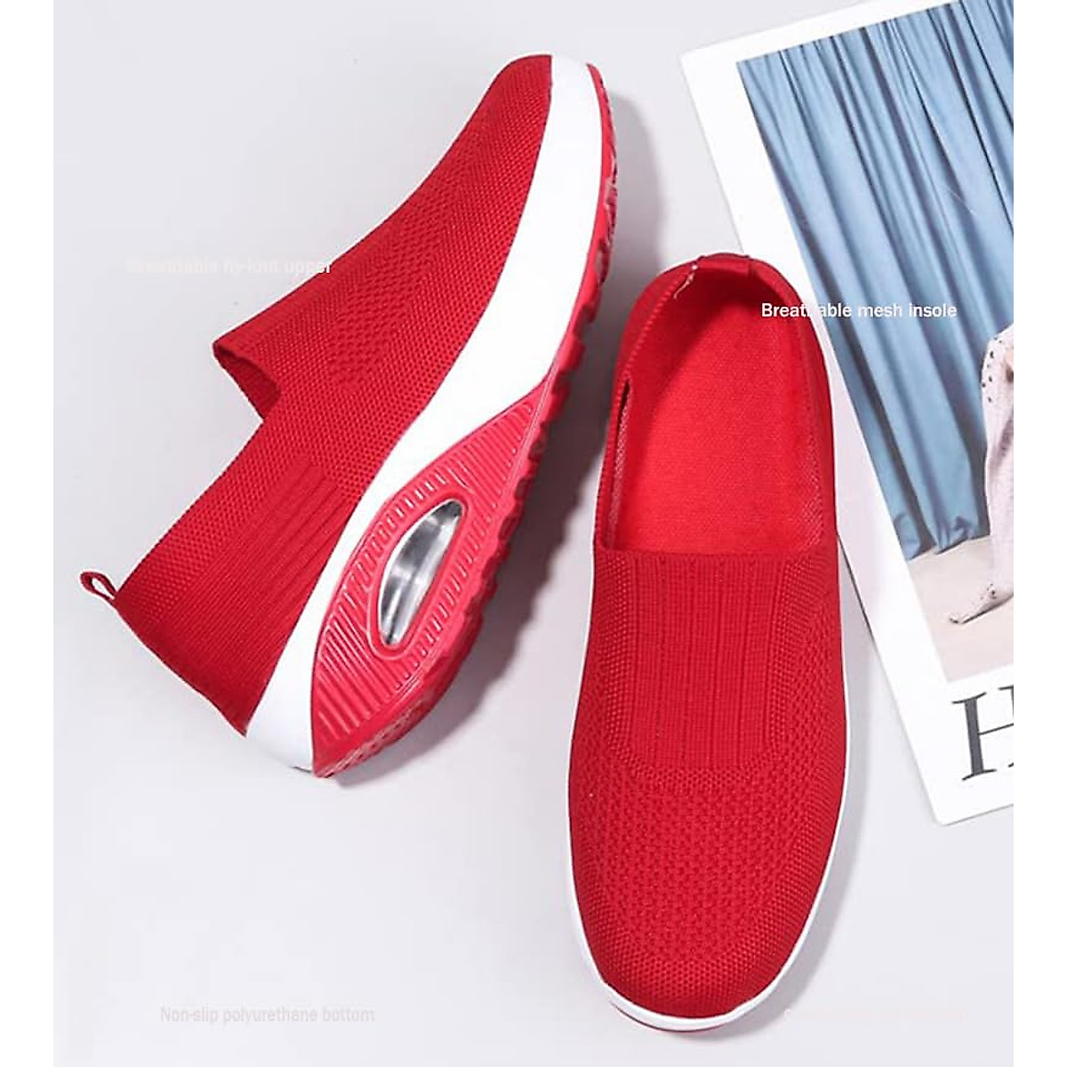 Women Mesh Air Cushion Orthopedic Diabetic Walking Shoes Slip-on Platform Sneakers Breathable Lightweight with Arch Support Wedge Rocker Shoes (Dark Gray,7,Women,7)