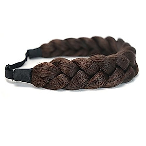 STHEJFB Bohemian Braided Headband Oversized Classic Wide Braids Adjustable Elastic Strap Synthetic Wig Headband Women's Braids Beauty Accessories (Reddish Brown)