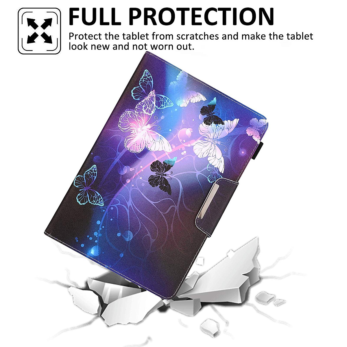 9.5-10.5 inch Tablet Case, Universal Protective Cover Stand Folio Case for 9 10 10.1 Inch Android Touchscreen Tablet, Purple Butterfly