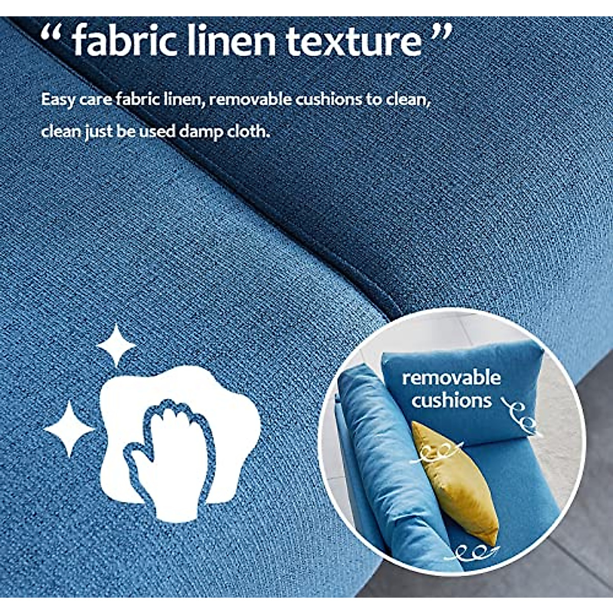 Linen Upholstered 6 Seats U Shaped Modular Sofa Modern Convertible Sectional Sofa Couch with Reversible Chaise Lounge and 4 Pillows L Shaped Couch Extra Wide Seat for Living Room Apartment 143” Blue