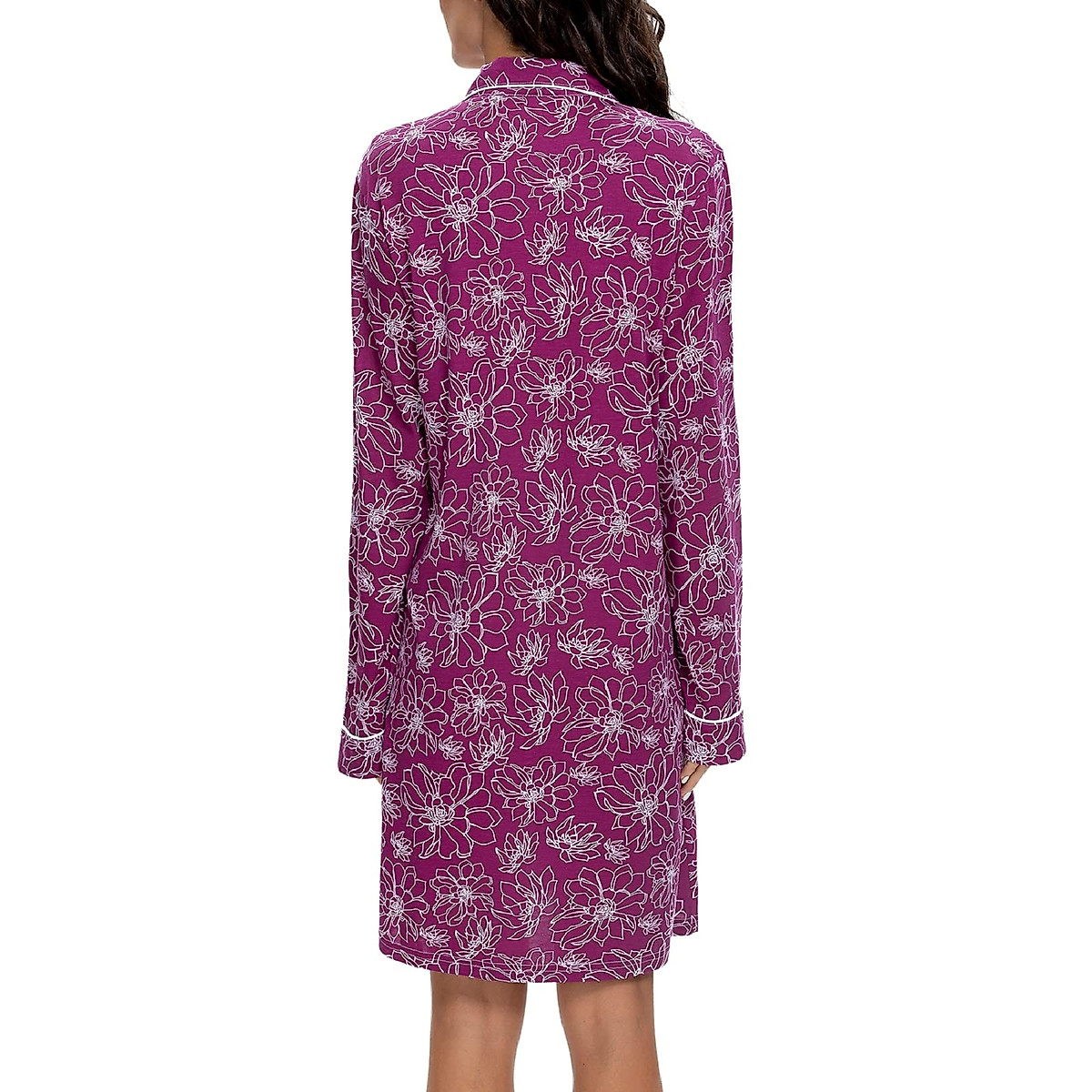 Tugege Nightgowns for Women Sleepwear V-Neck Button Down Night Shirt Long Sleeve Printed Pajamas Sleepshirts