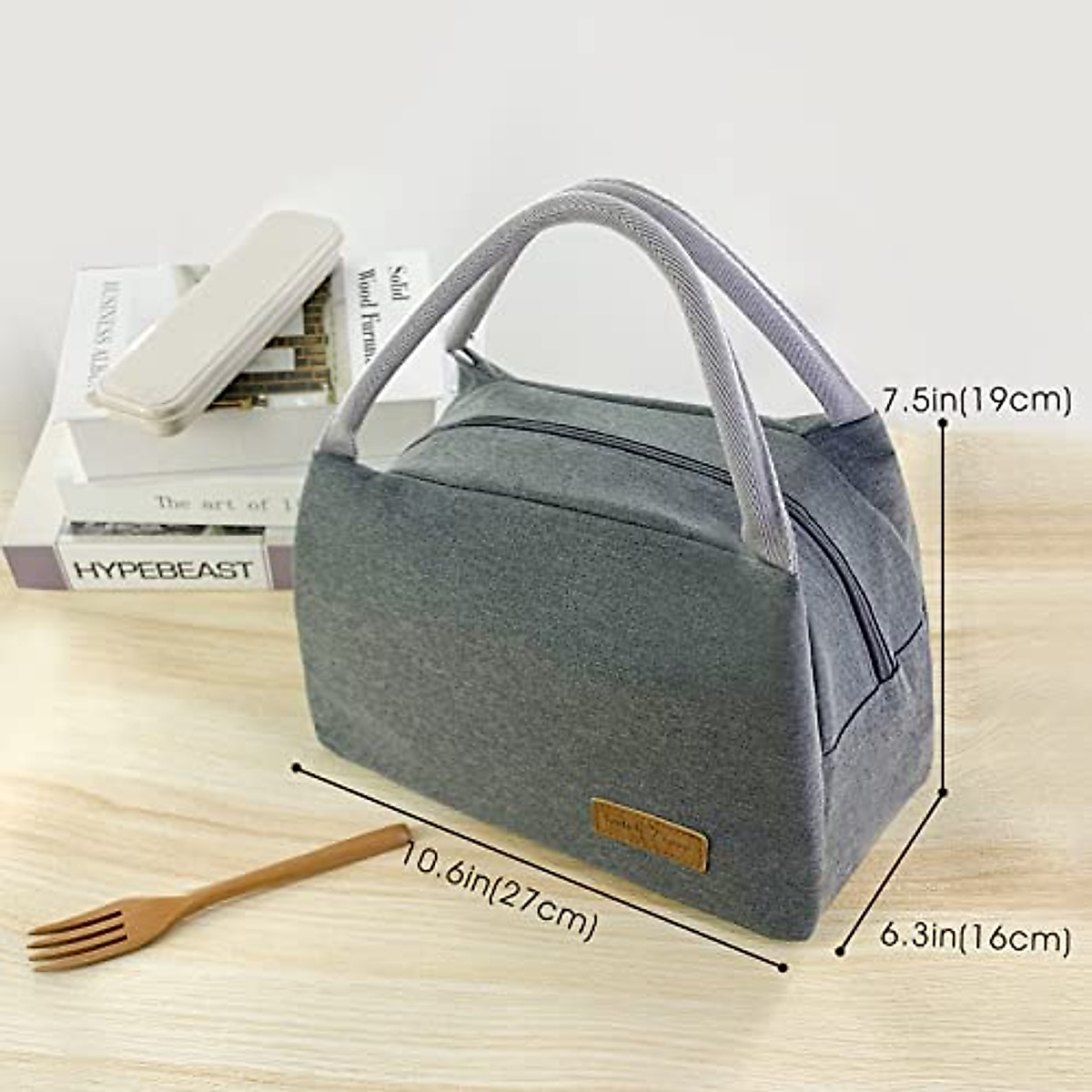 Mziart Lunch Bag for Women Men Reusable Lunch Bags Simple Lunch Tote Bag Modern Insulated Lunch Box Food Container Lunch Cooler Bag for Work Office Travel Picnic (Gray)