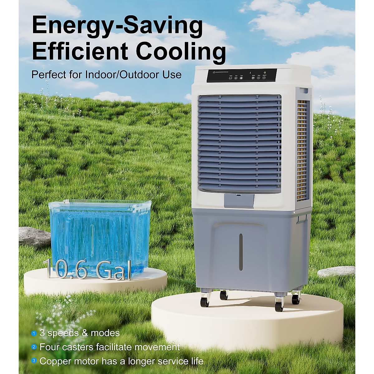 MEPTY Evaporative Air Cooler, 3288CFM Swamp Cooler, Portable Air Cooler Fan with Remote Control, 3 Speeds, 120°Oscillation, 12H Timer for Indoor & Outdoor Patio Garage Use,10.6 Gallon,42inch