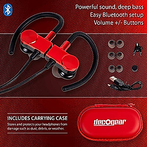 Deco Gear Magnetic Bluetooth Wireless Sport Hi-Fi Earbud Headphones - Red - with Built in Clear Call Microphone & Playback Controls + Carry Case