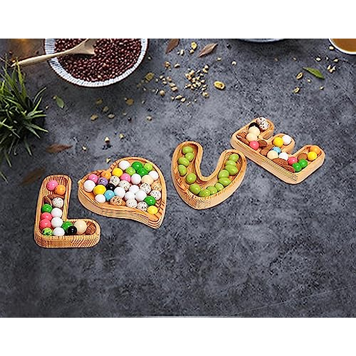 OZWOON Wooden Heart Shape Appetizer Plates Set Ideal Gift And Great For Special Occasions For Snack Candy Nuts Charcuterie Board Set Cheese All are Welcomed Perfect for Valentine's Day