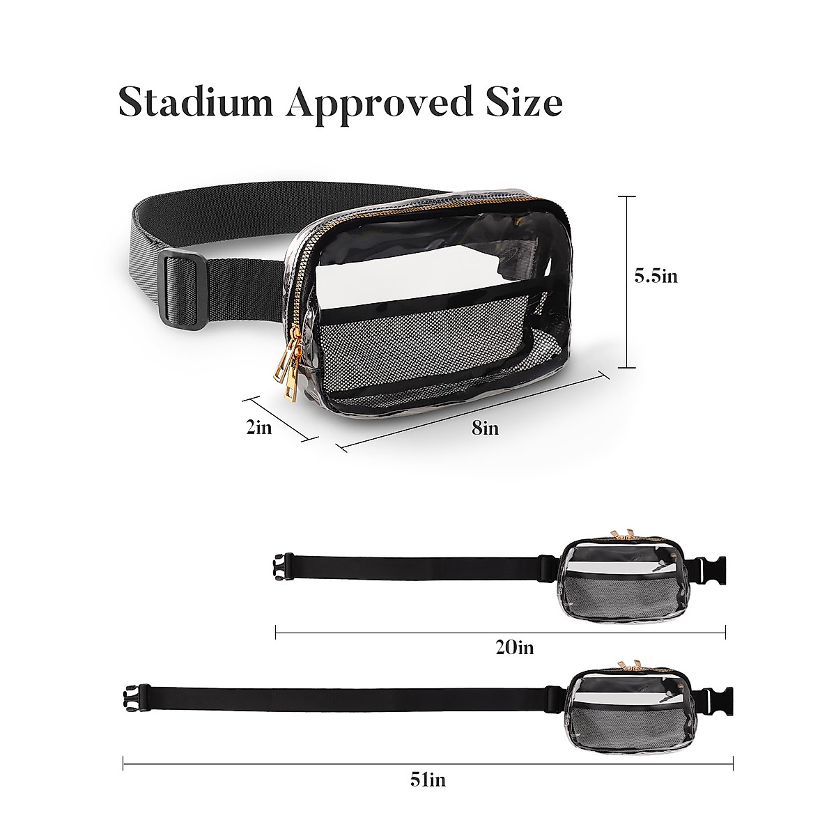 ZUEMET Clear Fanny Pack Stadium Approved, Clear Belt Bag Waterproof Waist Bag for Concerts Sports Event Workout Grey…