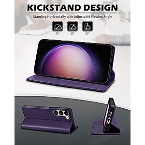 SHIELDON Wallet Case for Galaxy S23 5G 2023, Genuine Leather Folding Wallet Case with Kickstand RFID Blocking Card Slots Magnetic Shockproof Phone Cover Compatible with Galaxy S23 6.1" - Purple