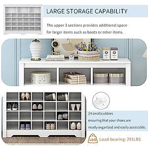 Goohome Sleek Design 24 Shoe Cubby Console, Modern 5-Tier Storage Shoe Cabinet with Curved Base, Versatile Sideboard for Hallway, Bedroom, Living Room, Space-Saving