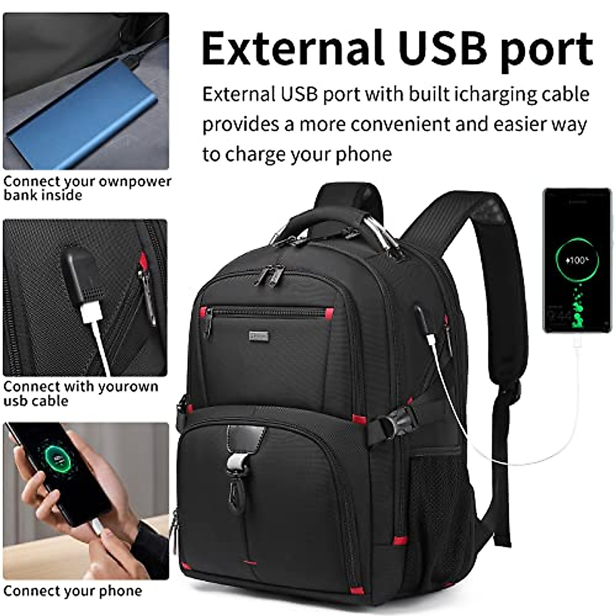 DUSLANG 50L Travel Laptop Backpack for Men Women, Water Resistant Carry on Backpack for Weekend Airline Approved for Business Work Backpack with USB Charging Port Fits 17 Inch Computer, Black