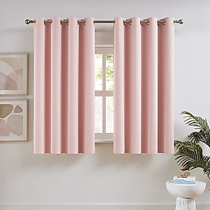 DUALIFE Baby Pink Curtains 45 Inch Length for Kids Room Thermal Insulated Blackout Curtain for Nursery Small Short Window Drape Grommet 52 x 45 Inches Long