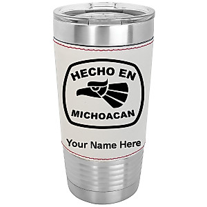 LaserGram 20oz Vacuum Insulated Tumbler Mug, Hecho en Michoacan, Personalized Engraving Included (Faux Leather, Baseball Style)