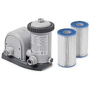 Intex 1500 GPH Easy Set Filter Pump System for Above Ground Swimming Pools with GFCI and Type A or C Filter Cartridge Replacements (2 Pack)