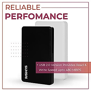 SUHSAI External Hard Drive USB 2.0 Hard Disk Storage and Backup Portable Hard Drive Memory Expansion - Ultra Slim 2.5 inch HDD Compatible with PC, MAC, Laptop, Desktop, Chormebook (250GB, White)