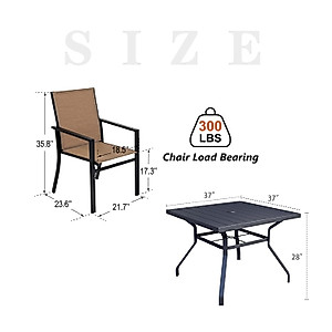 Anmutig 5 Piece Outdoor Patio Dining Set, 4 Textilene Chairs & 1 Square Dining Table for Backyard Front Porch Pool Deck Outdoor Furniture Set - Light Brown