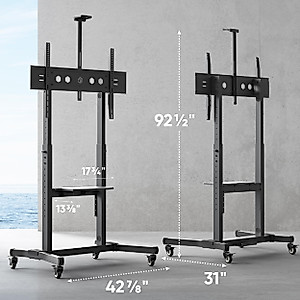 ONKRON Mobile TV Stand for 50-100 Inch TV up to 265 lbs, Heavy Duty TV Stand Adjustable Height with +5/-5° Tilt - max VESA 1000x600 Portable TV Stand on Wheels/TV Cart Rolling TV Stand Tall Black
