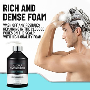 Manzrala 2 in 1 Mens Shampoo and Conditioner | Men Shampoo for Thinning Hair & Nourishing Scalp | Lemon Scent Shampoo 2 in 1 for Men | 16.9 fl.oz. (Pack of 1)