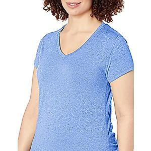 Hanes womens Sport Heathered Performance V-neck Tee Shirt, Awesome Blue Heather, Large US